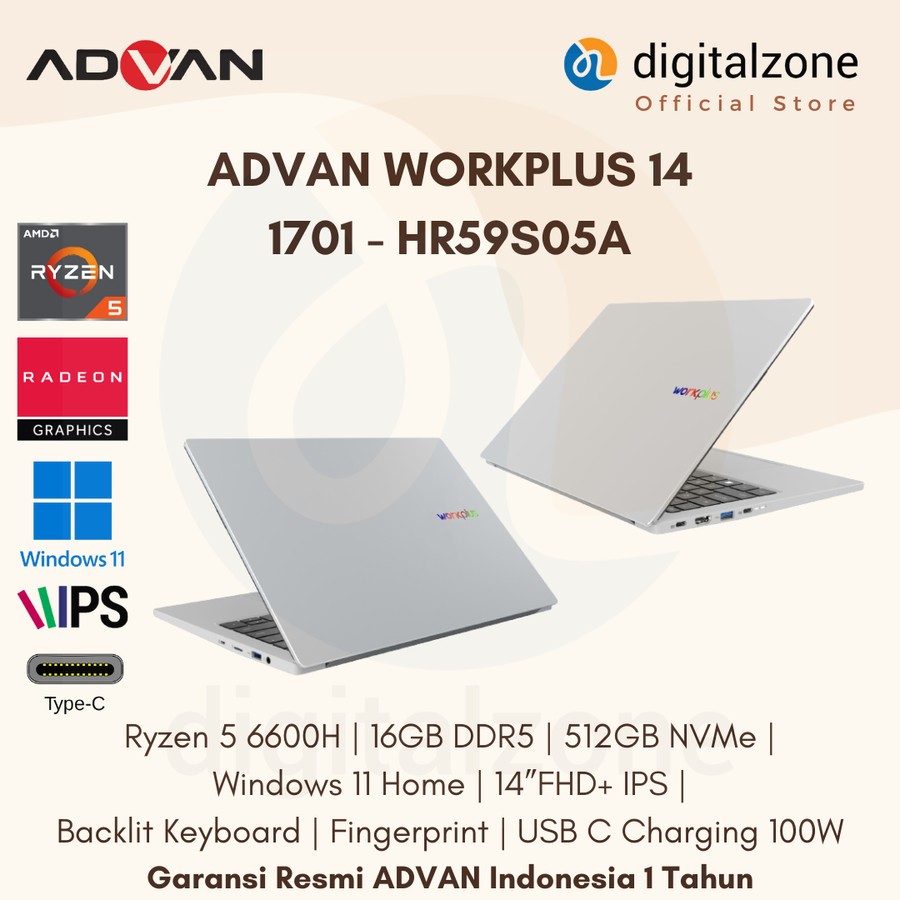 Jual Advan WorkPlus Ryzen 5 6600H - 16/512GB Windows 11 14"FHD+ IPS USB ...
