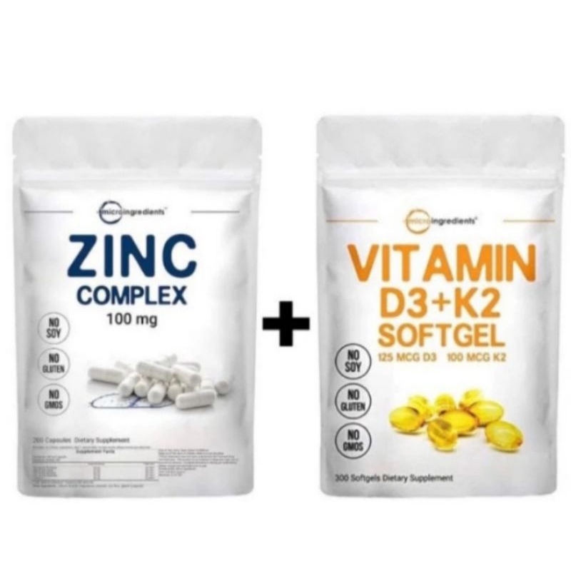 Jual Paket Vitamin D3+K2 5000 IU Dan Zinc Complex 100 MG MICROINGREDIENT | Shopee Indonesia
