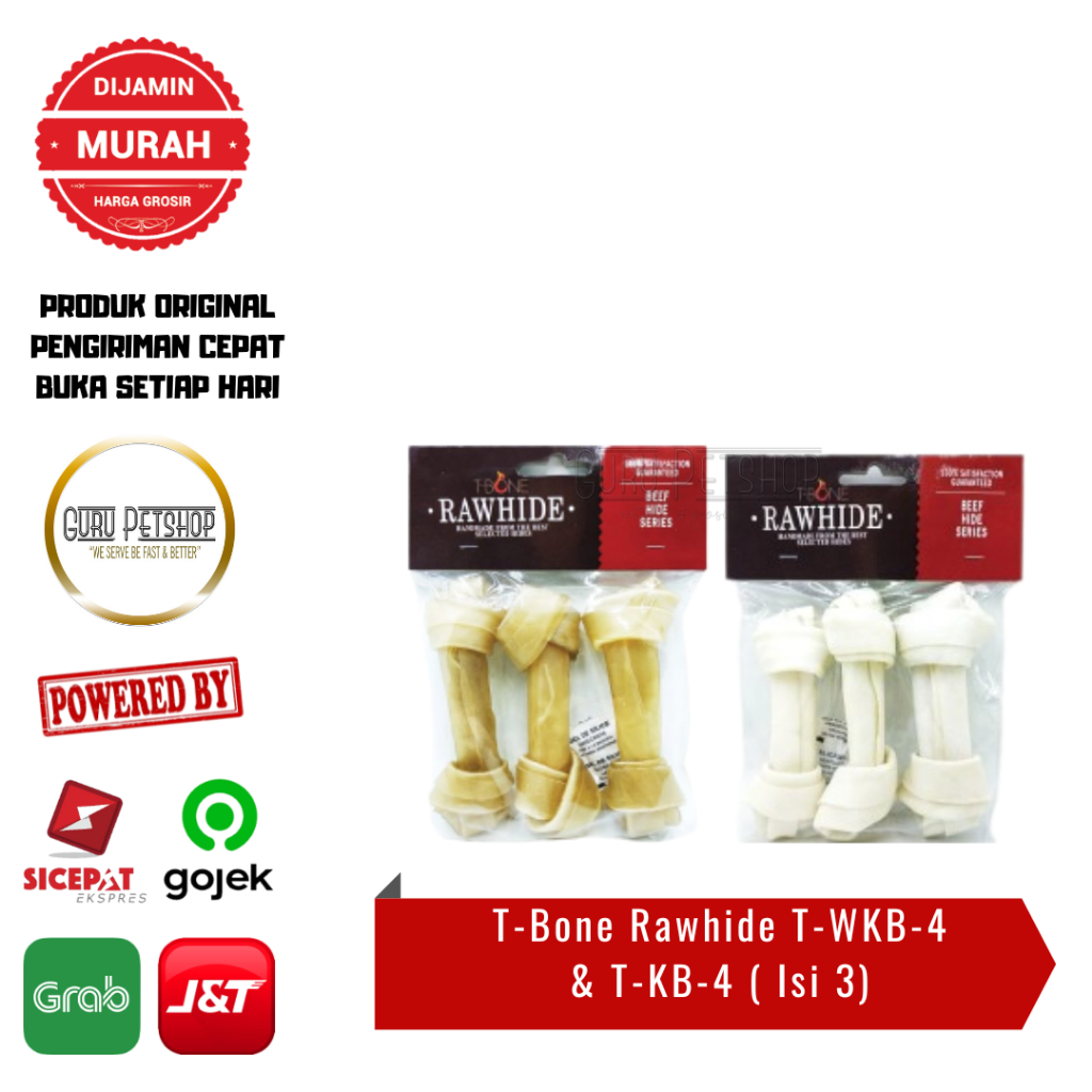 Jual Tulang Gigitan Anjing - TBone Rawhide Knot Bone 4" isi 3 Dog ...