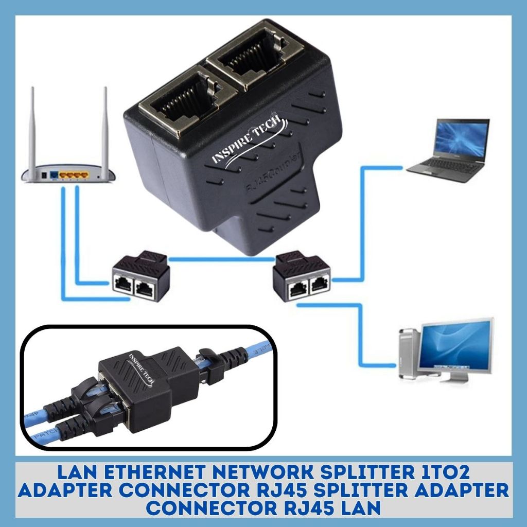 Jual LAN Ethernet Network Splitter 1to2 Adapter Connector RJ45 Splitter ...