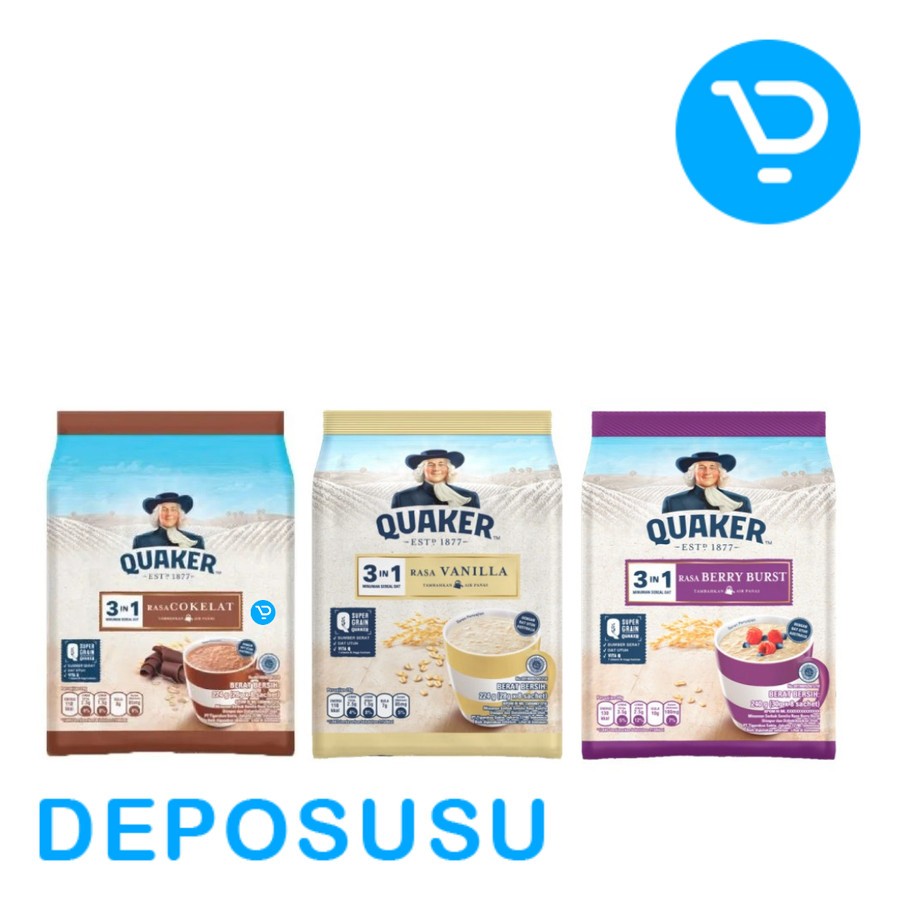 Jual Quaker 3in1 Polybag 224g Minuman Sereal Oats Vanilla, Chocolate ...