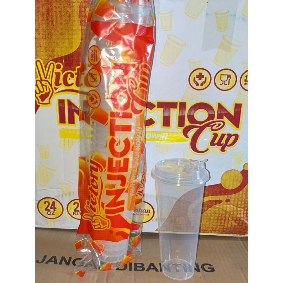 Jual GELAS PLASTIK BENING SLIM/INJECTION + TUTUP SERIES 24 OZ ...