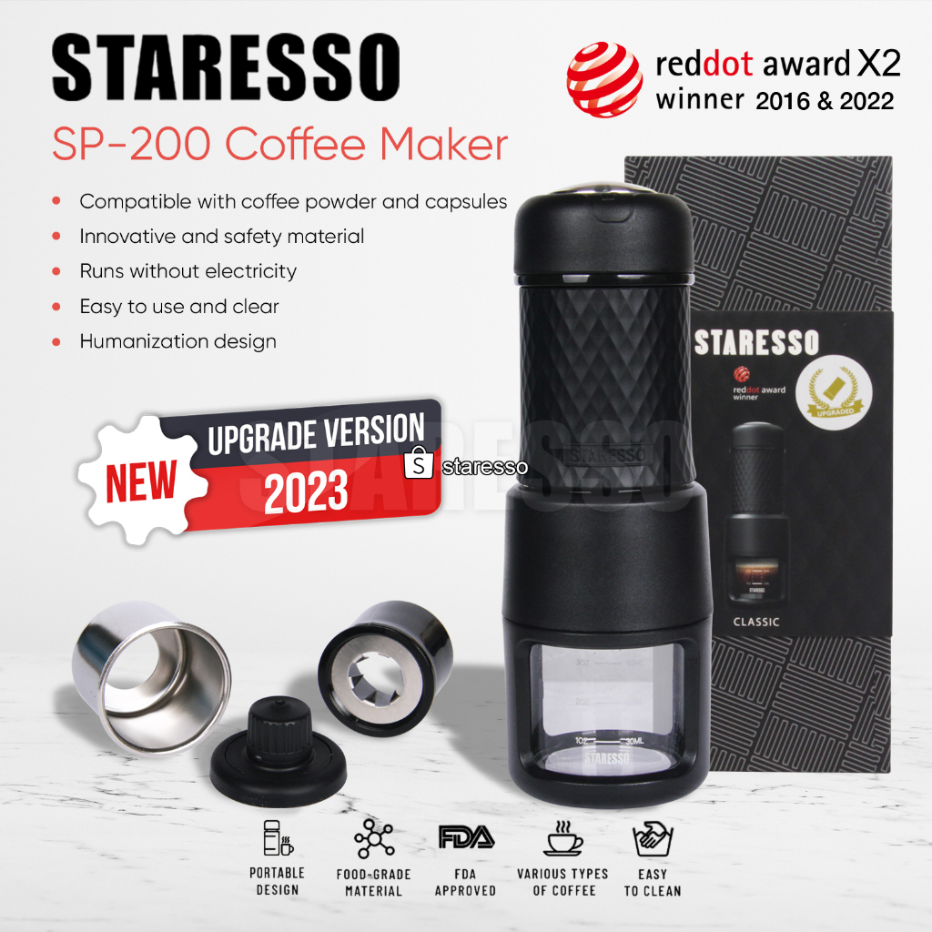 Jual Staresso SP-200 Black Upgrade Version Hand Portable Espresso Coffee Maker SP200 100% ...