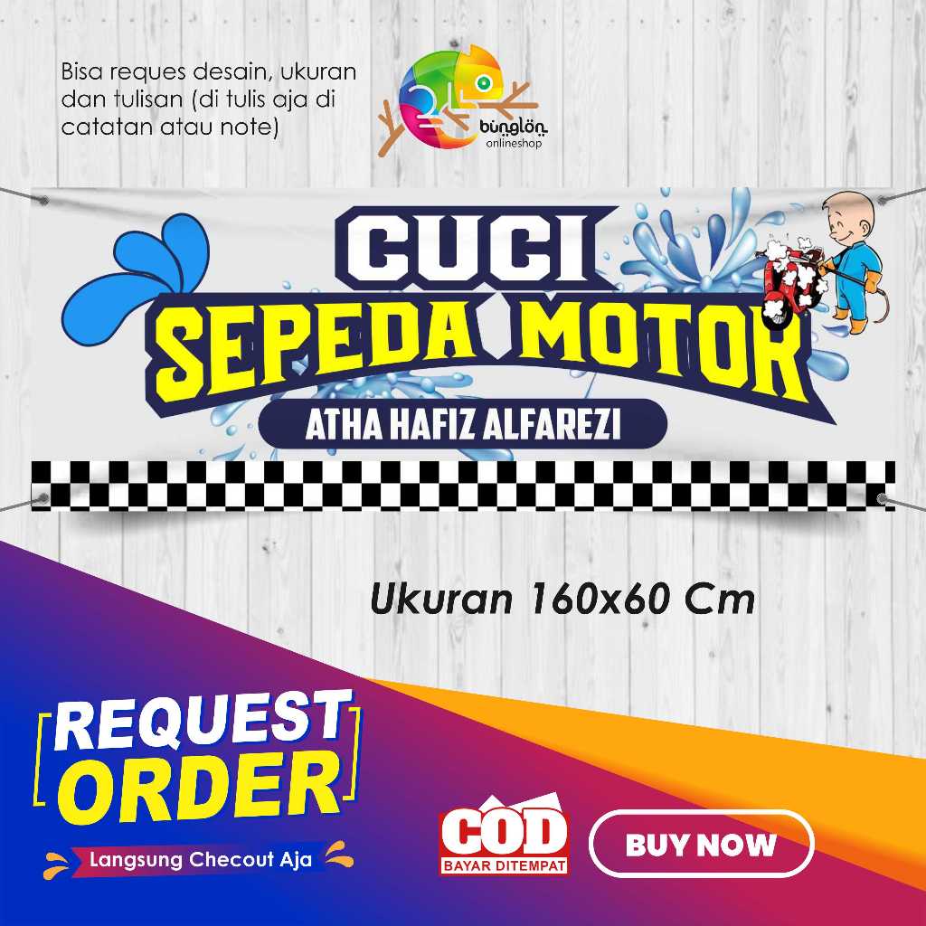 Jual Spanduk Banner 160x60 Cuci Sepeda Motor Abu Custom | Shopee Indonesia