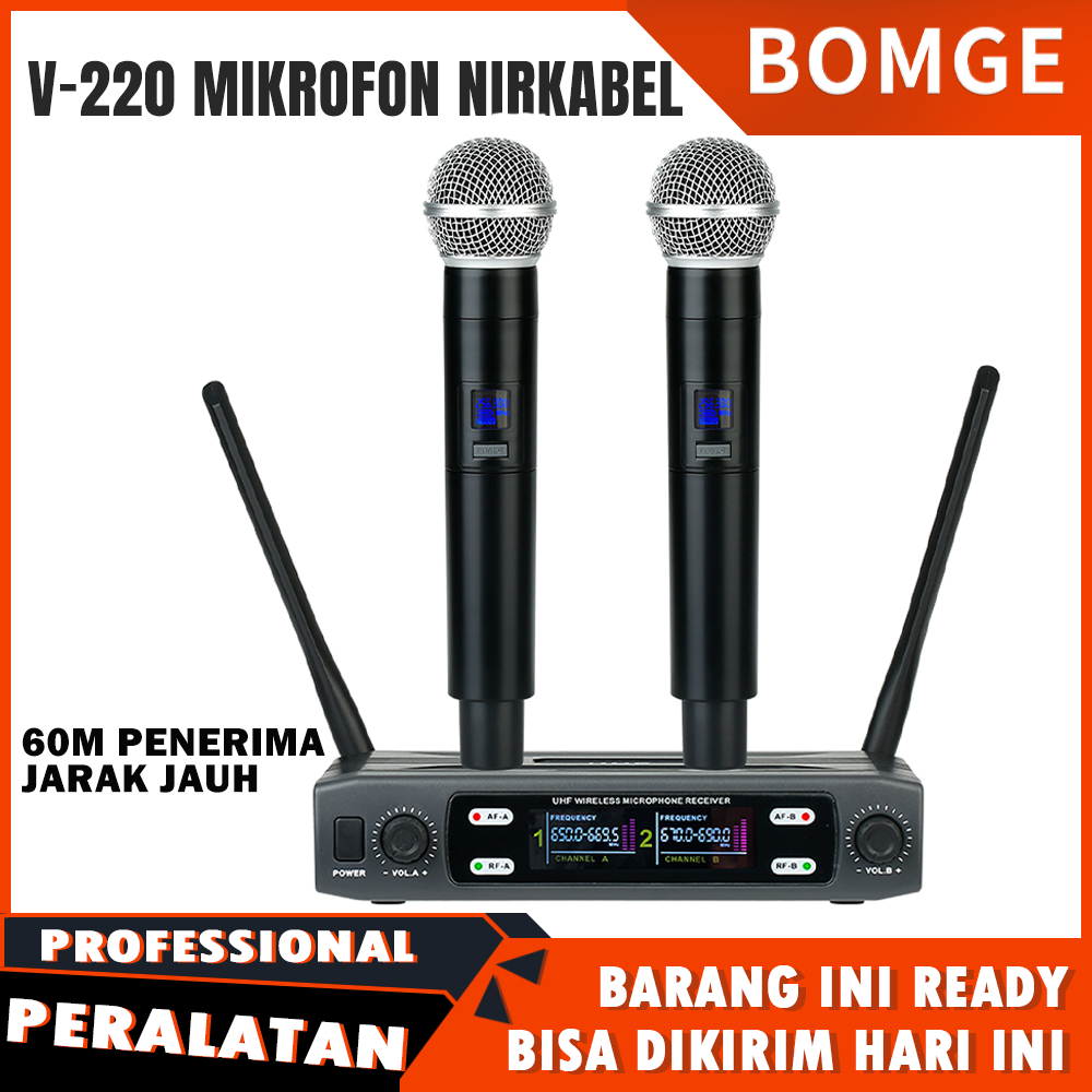 Jual Profesional UHF Nirkabel Mikrofon Dual Channel Logam Genggam ...