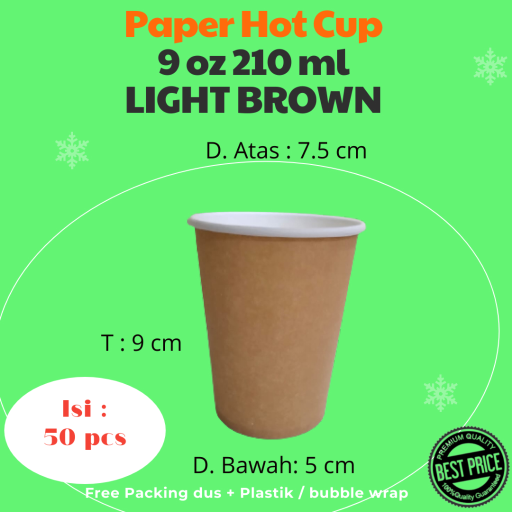 Jual Paper Hot Cup 9 oz 210 ml LIGHT BROWN mocca Gelas Kertas isi 50 pcs edisi warna gelas kopi ...