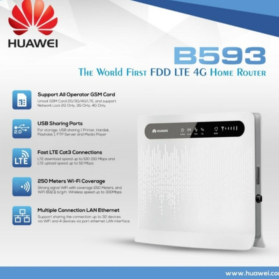 Jual MODEM MIFI / WIRELESS ROUTER HUAWEI B593 4G LTE CPE UNLOCK ALL GSM ...