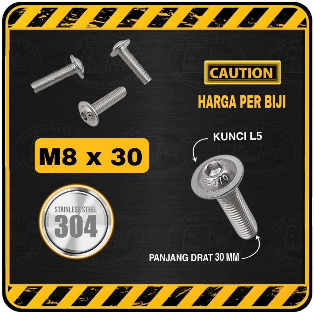 Jual Baut L STAINLESS Button Flange M8 x 30 || M8x30 ( Setara Baut Kunci 12 | Panjang 30 mm / 3 ...