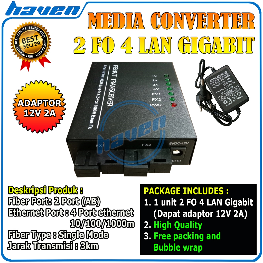Jual Media Converter Gigabit 2 Port FO 4 Port LAN / Switch Fiber 2 FO 4 LAN Gigabit | Shopee ...