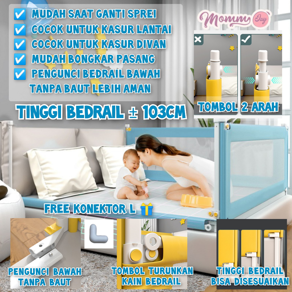 Jual MOMMY JAY Bedrail Letter U 3 Sisi + 1 Penghubung Baby Bedguard ...