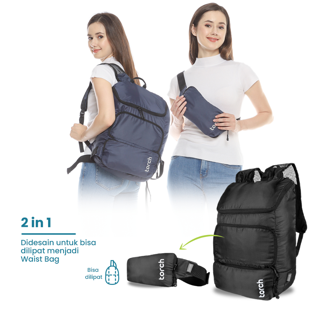Jual TORCH Rampak Foldable Backpack 2 in 1 Tas Outdoor Waistbag ...