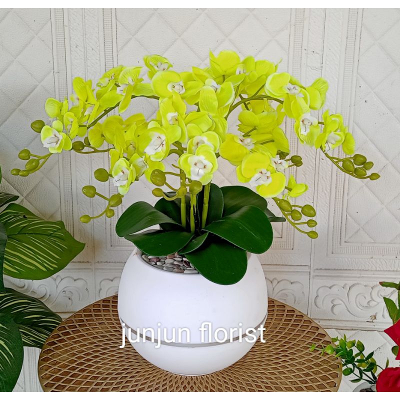 Jual bunga anggrek bulan kain artificial pot Bola//bunga anggrek ...