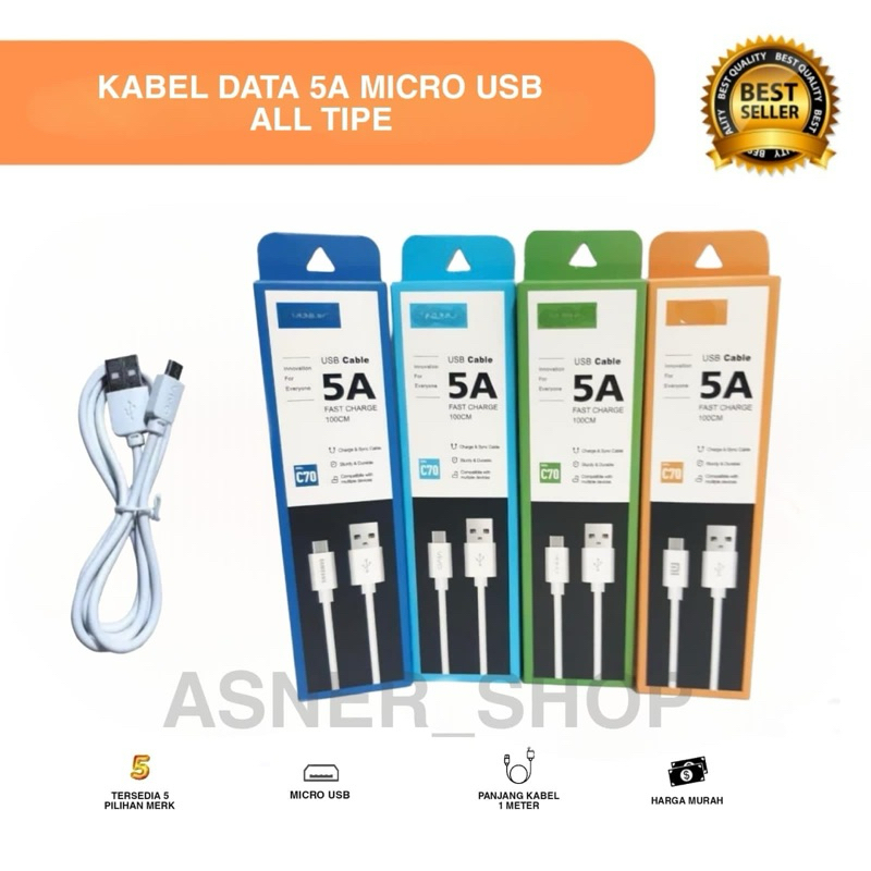 Jual Kabel Data 5A C70 Micro usb V8 All tipe Merek Hp Cable data ...