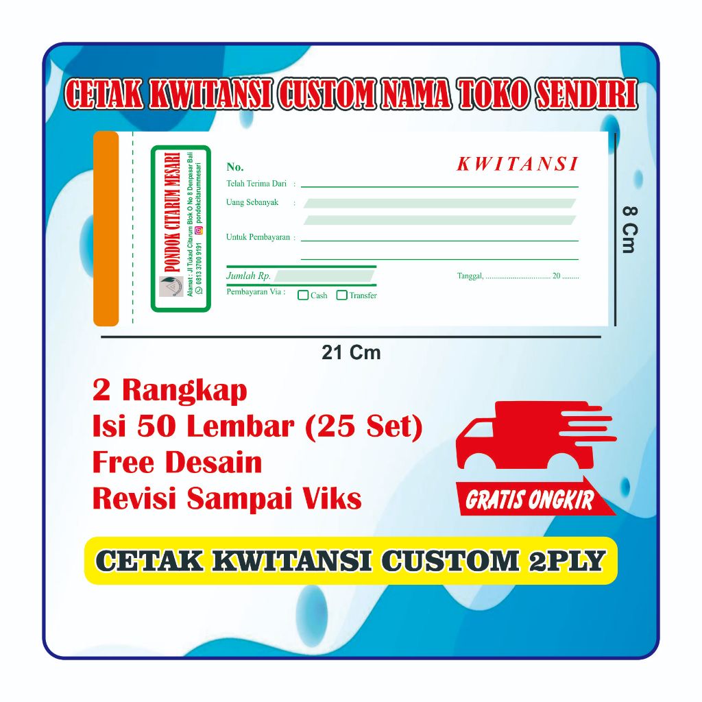 Jual Cetak Kwitansi Custom 2ply Isi 50 Lembar (25set) Minimal Order 4 ...