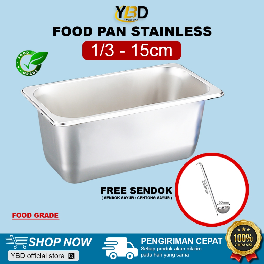 Jual Food Pan Stainless 1/3 x 15 cm (32,5 x 17,6 x 15 cm)| Food pan ...