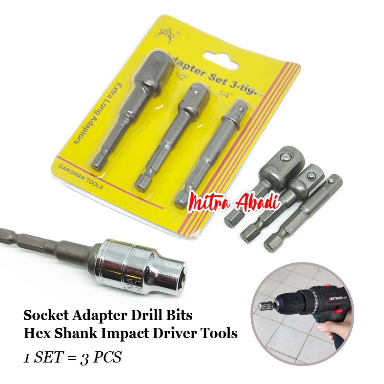 Jual Socket Adapter Drill Bits Hex Shank Impact Driver Tools 1 SET = 3 ...