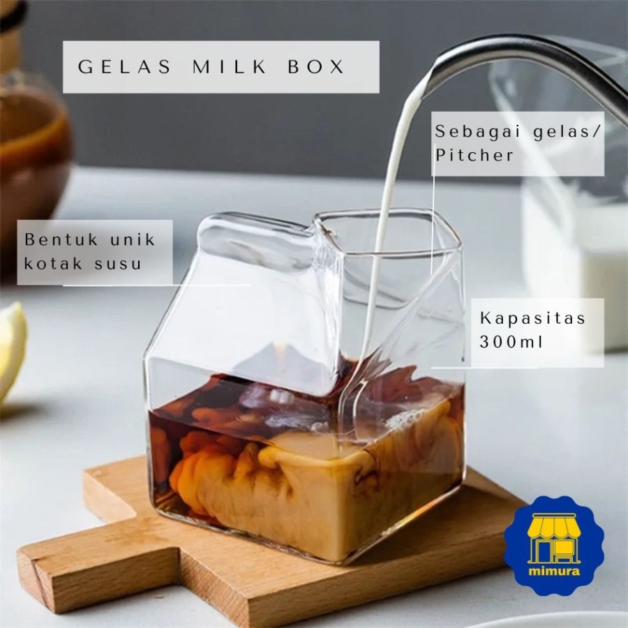 Jual Gelas Kotak Susu Milk Box Gelas Kaca Cafe Resto 300ml Unik ...