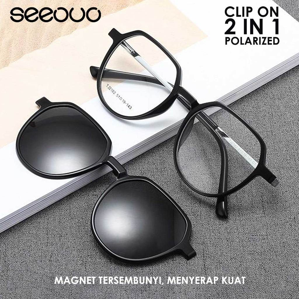 Jual Seeouo Frame Kacamata Clip On 2in1 Lensa Clip Polarized Kotak Stylish TR90+Metal Bisa Minus ...