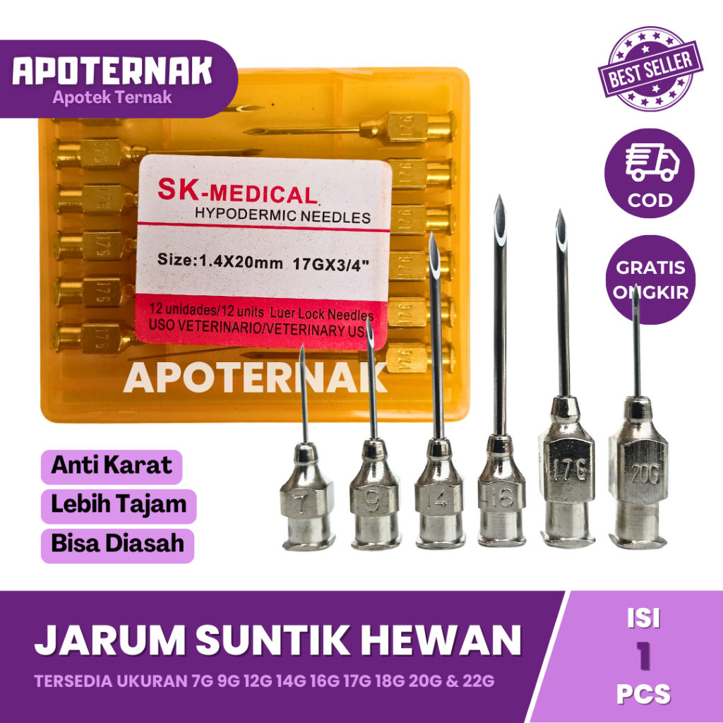 Jual 1 PACK JARUM SUNTIK HEWAN isi 10 pcs dan 12 pcs Ukuran Lengkap | Needle | Jarum Suntik ...