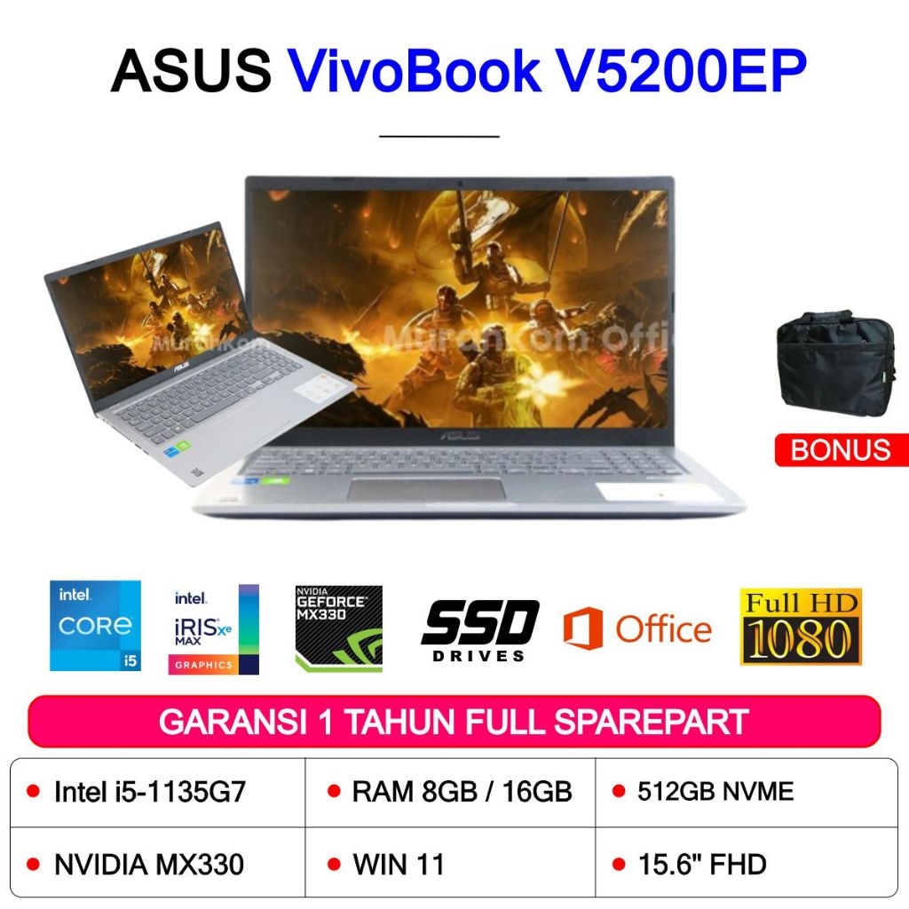 Jual ASUS VIVOBOOK V5200EP INTEL I5-1135G7 RAM 8GB 512NVME NVIDIA MX330 ...