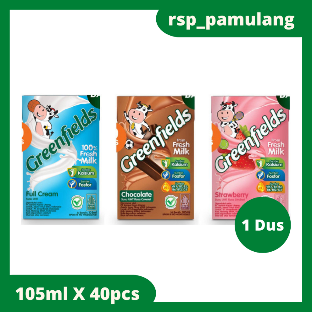 Jual Greenfields UHT 105ml X 40pcs (Strawberry/Chocomalt/Full Cream) | Shopee Indonesia