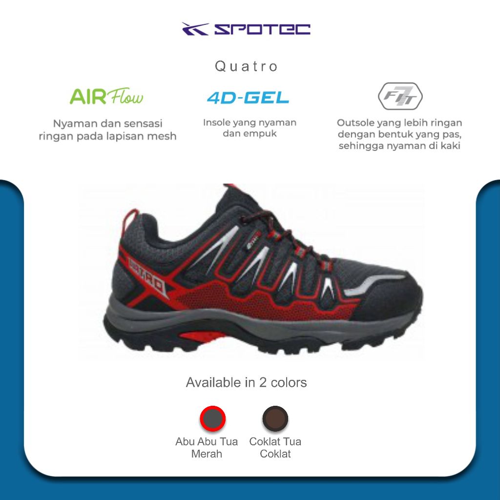 Jual SPOTEC Sepatu HIKING Artikel QUATRO-Abu Tua/Merah | Shopee Indonesia