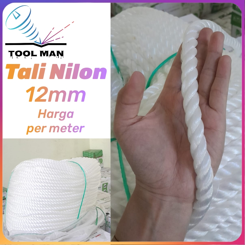 Jual Tali Tambang Kecil 12mm Tali nilon putih / Nylon Rope / Propylene ...
