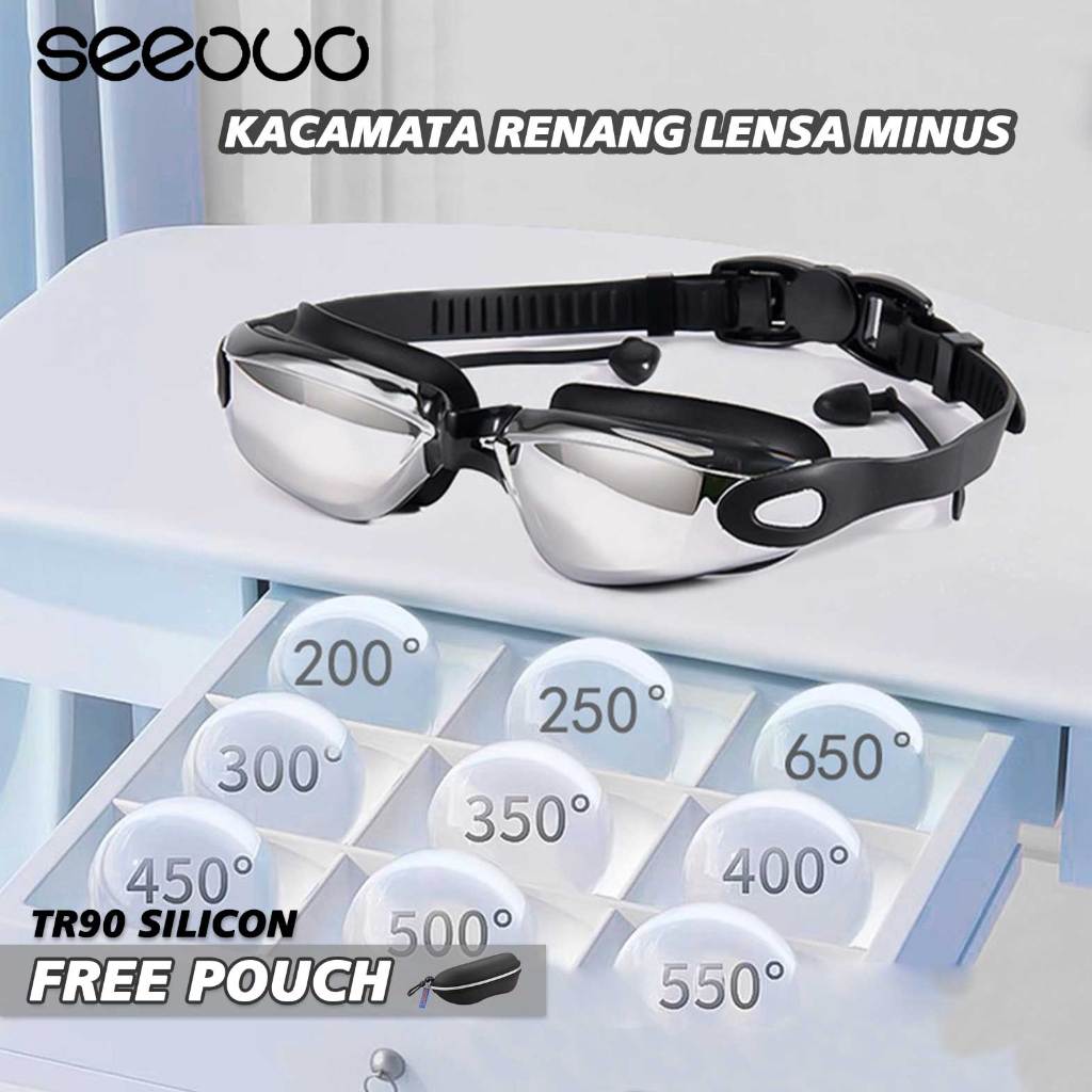 Jual Seeouo Kacamata Renang Swimming Goggles Minus HD-Lens Dewasa TR90+Silicone XR 2600 | Shopee ...