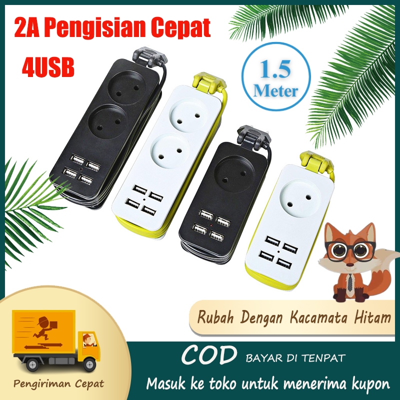 Jual 【Barang Spot】Portable Stop Kontak Travel 3 Lubang Saklar + 4 Port ...