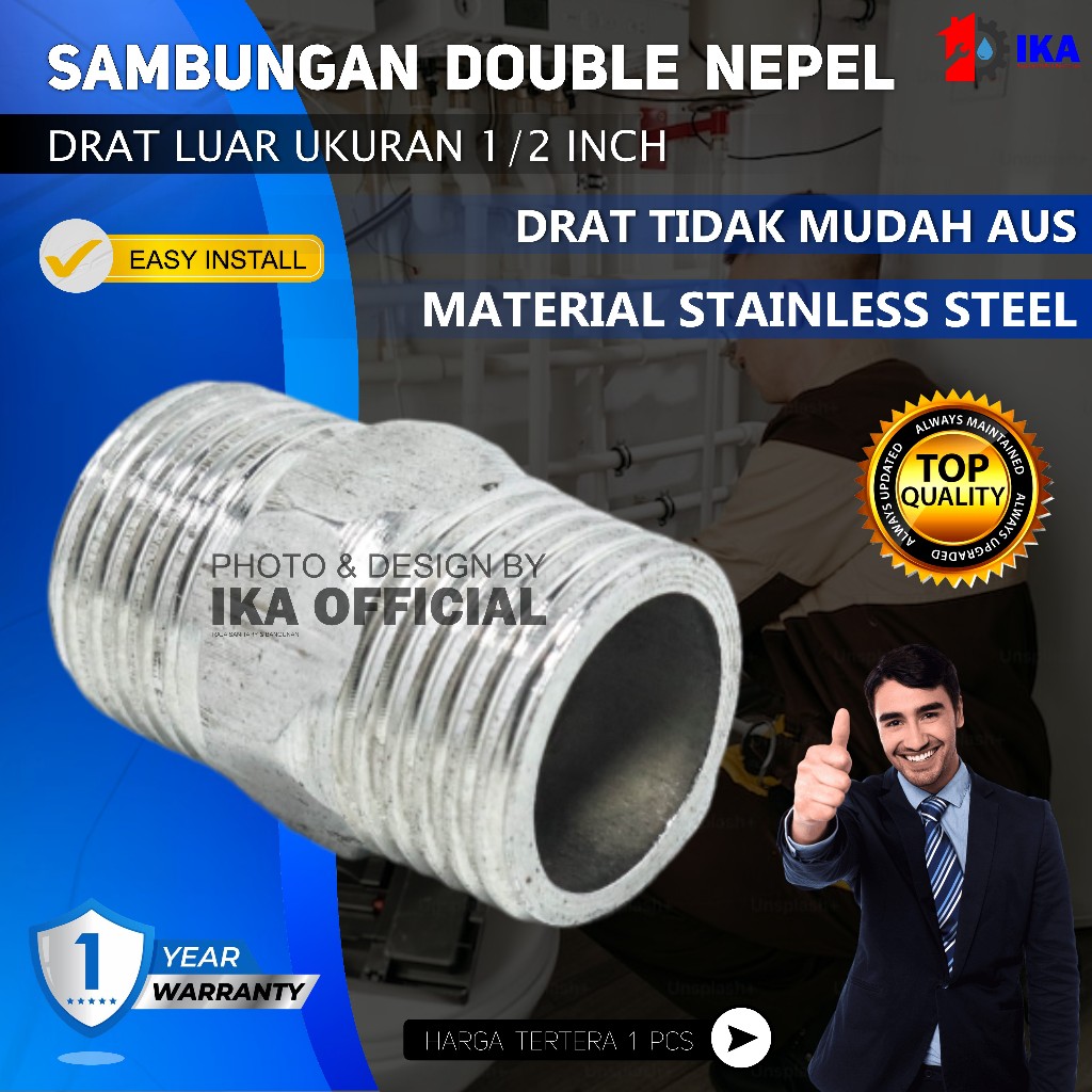 Jual Double Nepel Stainless 304 1/2 Inch Drat Luar Dobel Nepel ...
