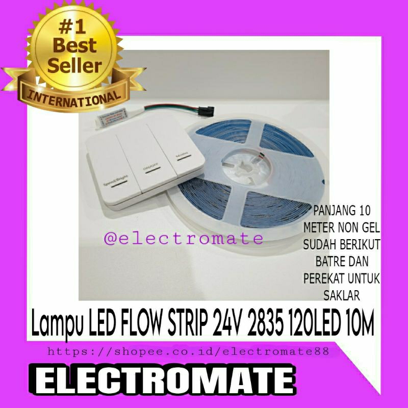 Jual Lampu LED FLOW STRIP 24V 2835 120LED 10M DIJAMIN TERBAIK TOP ...