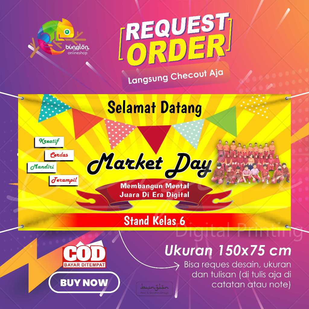 Jual Spanduk Banner 150X75 Market Day Kuning Reques Desain | Shopee ...