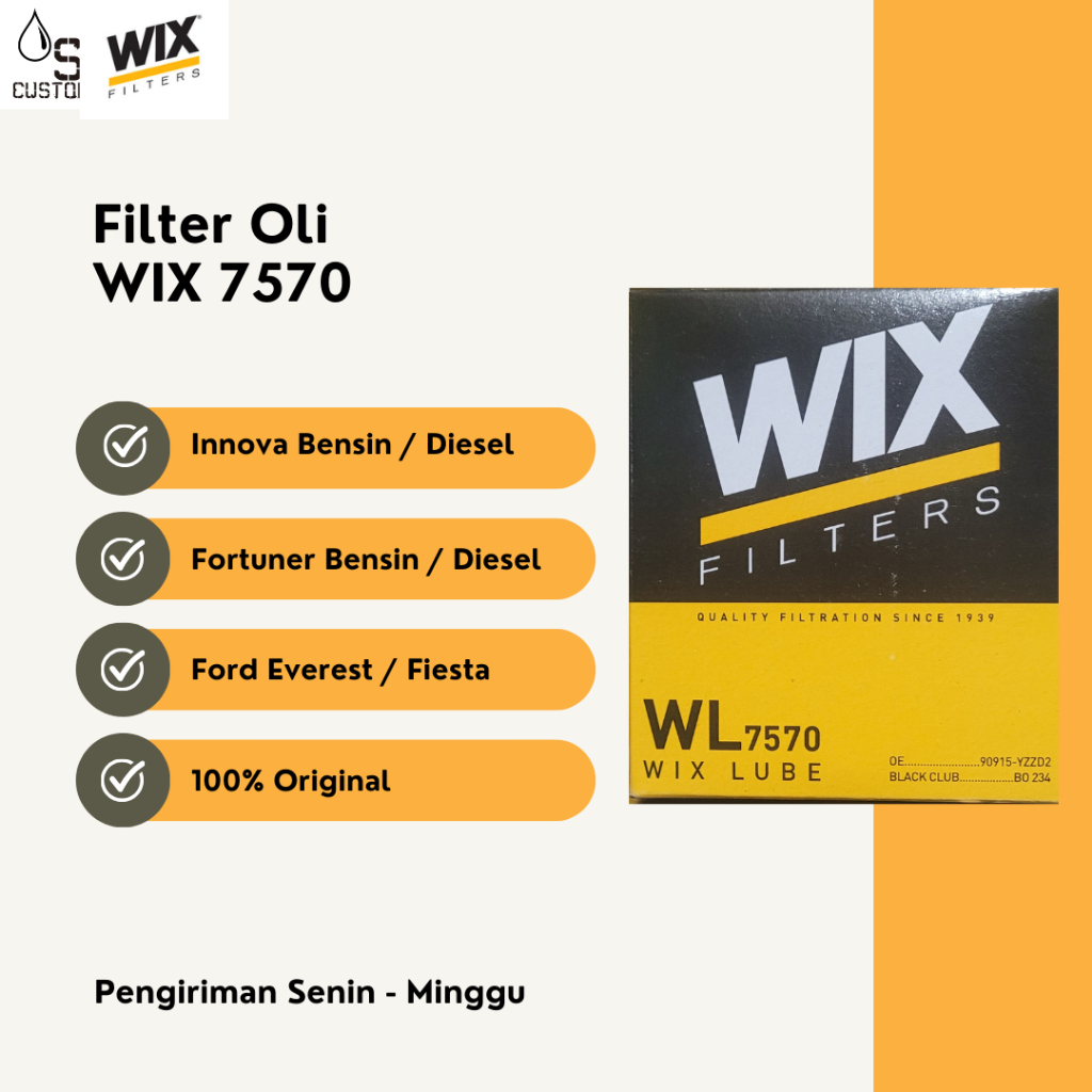 Jual Oil Filter Oli Wix Filter Ford Everest TDCI Ford Fiesta WL 7570 ...
