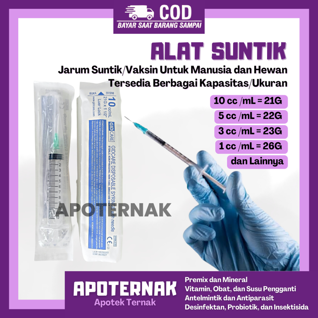 Jual SPUIT SYRINGE SPET | Alat Suntik Suntikan 1 cc 3 cc 5 cc 10 cc 20 cc Plus Jarum Untuk Hewan ...