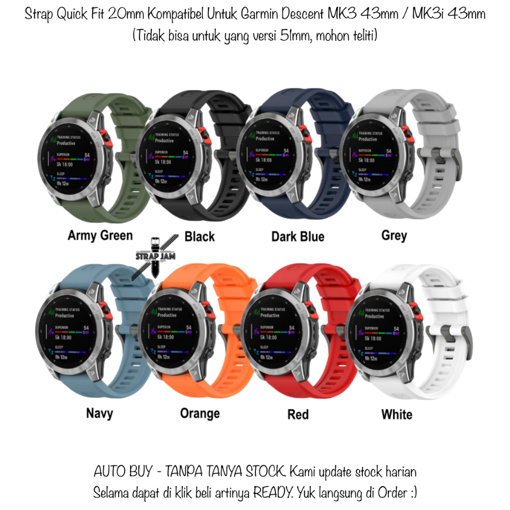 Jual MF7 Strap Garmin Descent MK3 MK3i 43mm - Tali Jam Quick Fit 20mm ...