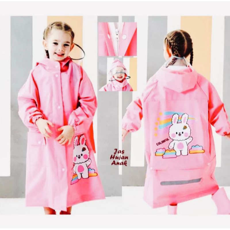 Jual Jas Hujan Anak motif Karakter Rabbit Unicorn Dengan ruang ransel ...