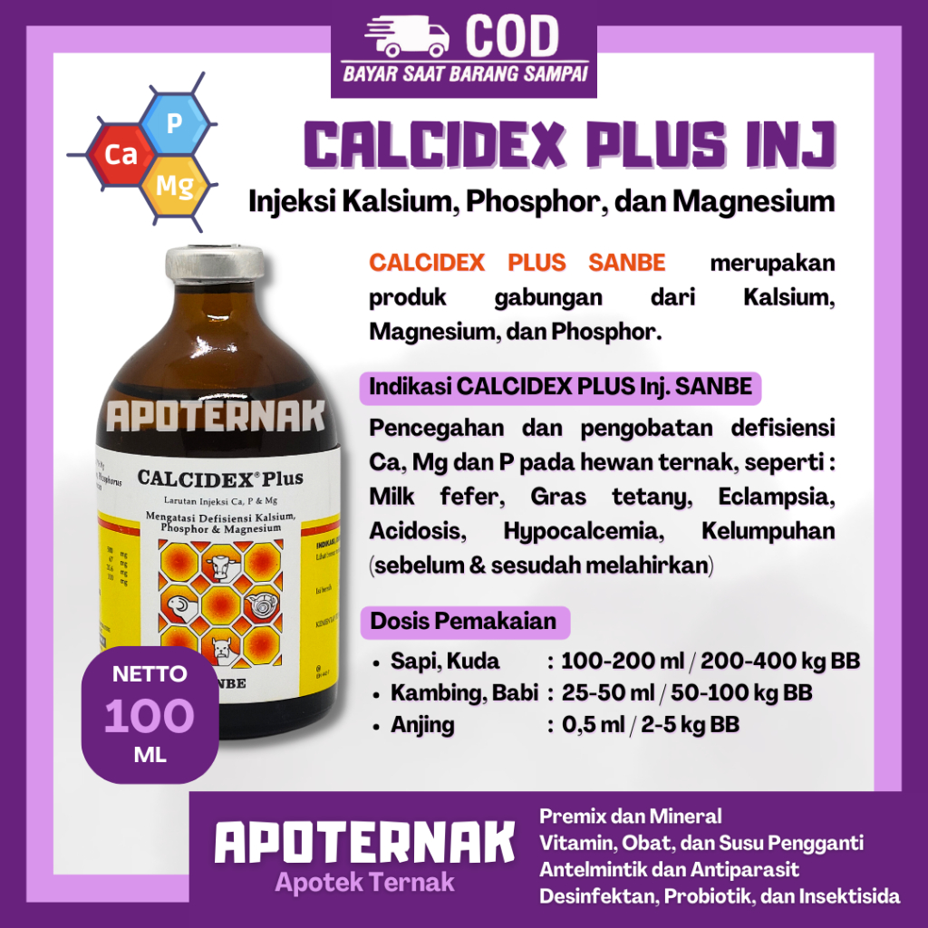 Jual CALCIDEX PLUS Injeksi 100 ml - Obat Lumpuh Kurang Kalsium Fosfor ...