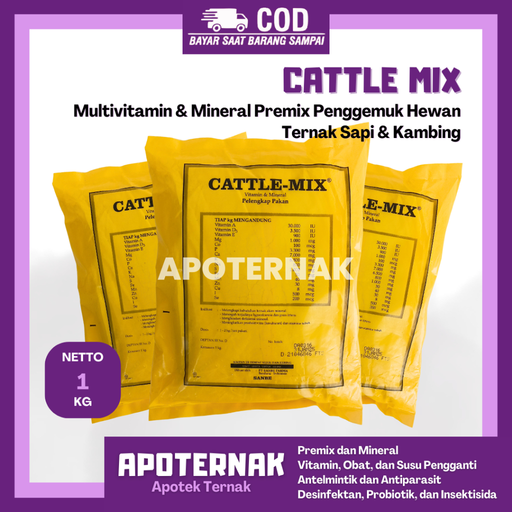 Jual PREMIX CATTLE MIX 1 kg - Multivitamin Mineral Penggemuk Sapi ...