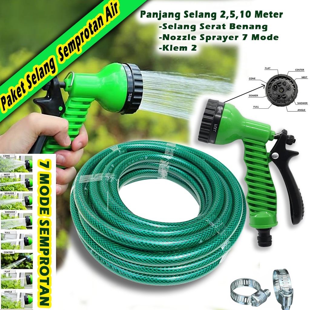 Jual Paket Selang Air Benang Ukuran 1/2, 5/8, 3/4 Inch Anti Lumut 2, 5, 10 Meter + Semprotan ...