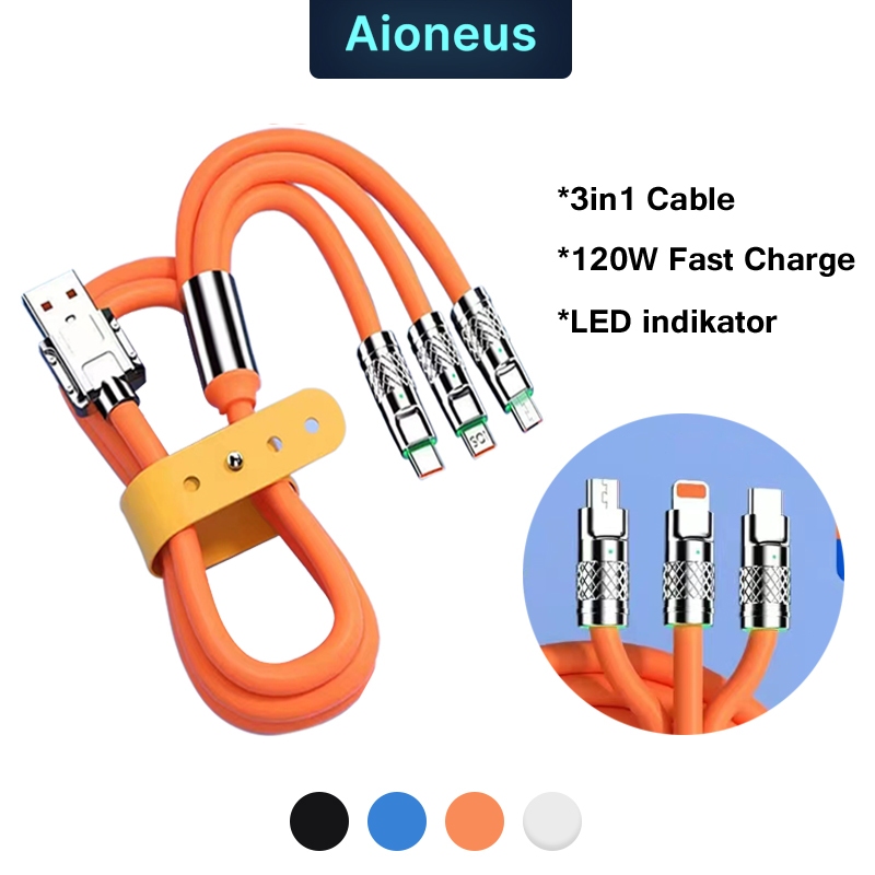 Jual 120W 6A Kabel Pengisian Cepat 3 In 1 Kabel Data Untuk Micro Type-C ...