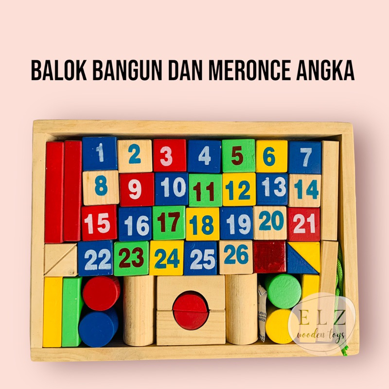 Jual Elzwoodentoys Balok Bangun dan Meronce Huruf Meronce Angka Meronce ...