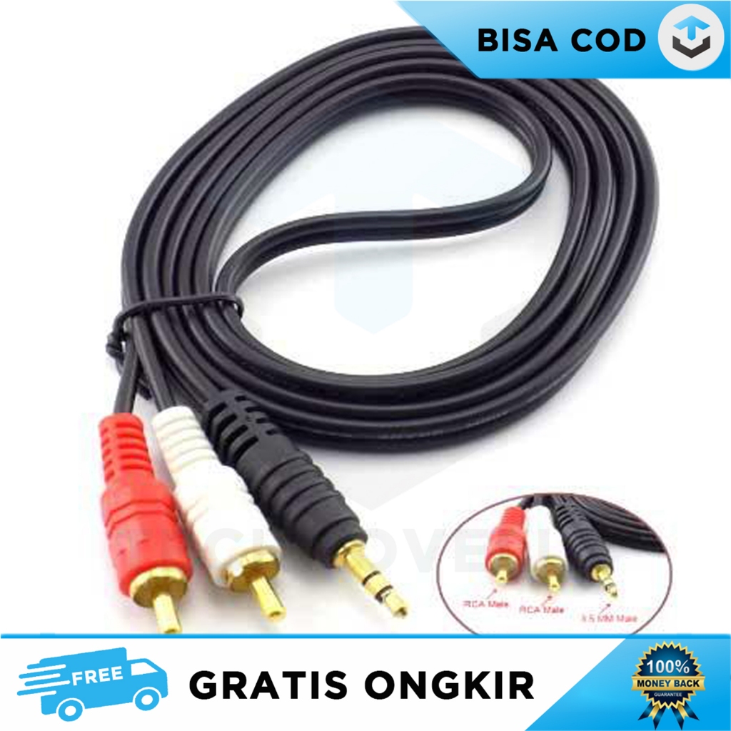 Jual KABEL JACK 3.5mm TO RCA PANJANG SPEAKER AKTIF SALON 2 METER RC3501 | Shopee Indonesia