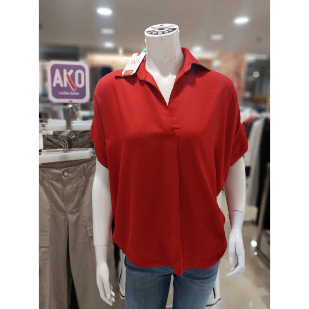 Jual Blouse merah polos lengan pendek by ako matahari | Shopee Indonesia