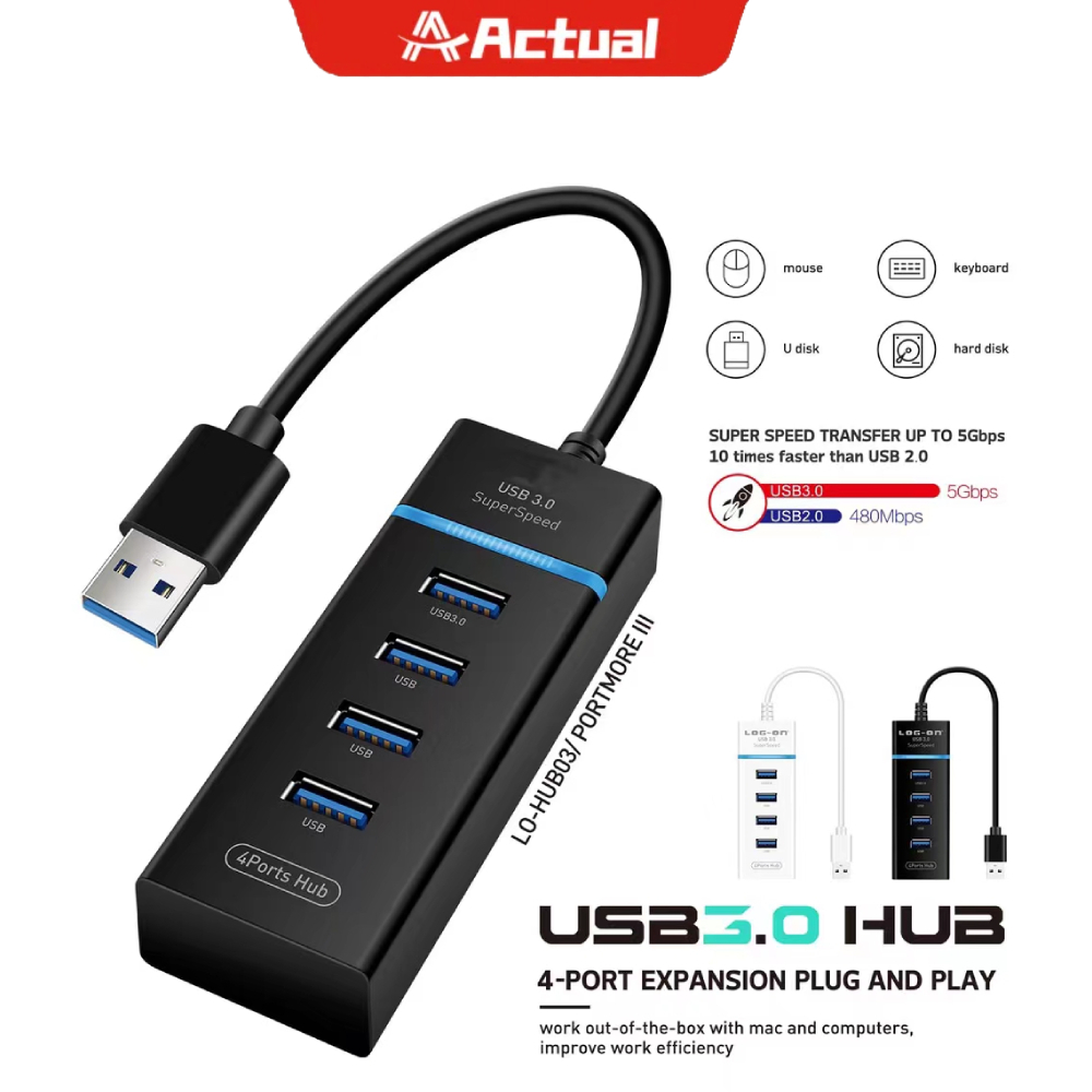 Jual Actual USB3.0 HUB 4 PORT / USB HUB / USB 3.0 HUB HIGH SPEED 4 PORT | Shopee Indonesia