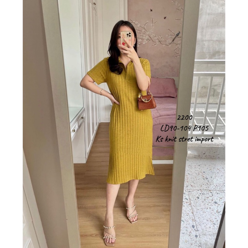 Jual MATILDA KNIT SLIT DRESS CNY POLOS RIB RAJUT PREMIUM DRESS KERAH COLLAR | Shopee Indonesia