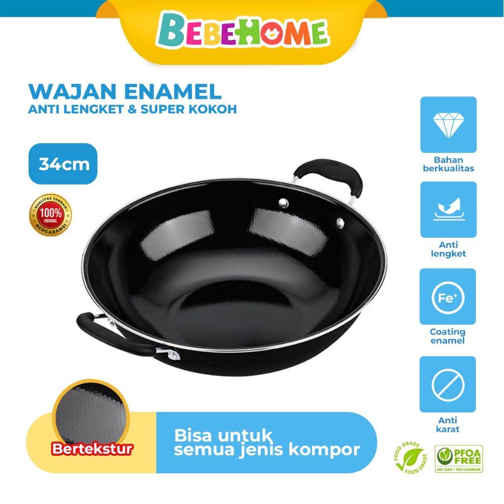 Jual Hongzhuo By Bebehome Wajan Enamel Anti Lengket 34 Cm | Wokpan ...