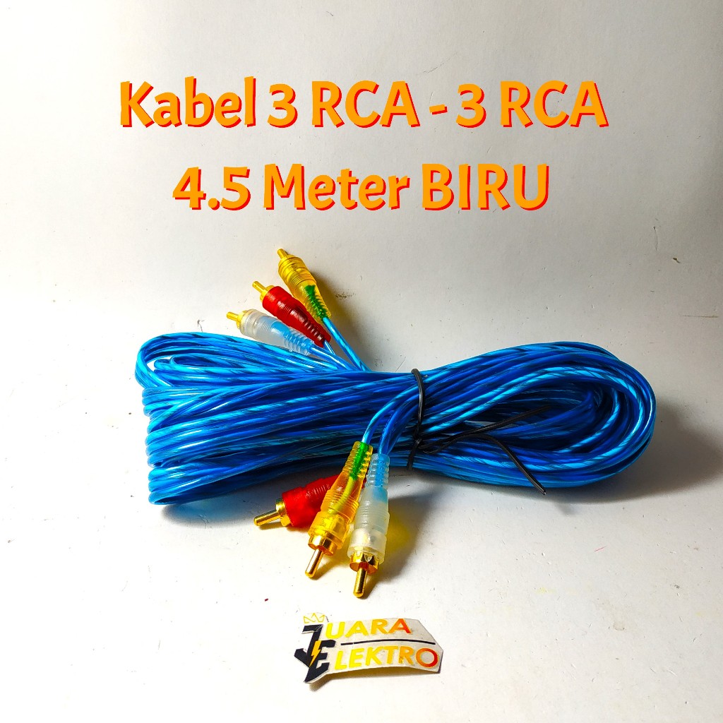Jual Kabel 3 RCA - 3 RCA 4.5 Meter Transparan | Kabel 3 RCA Warna Biru / Merah | Shopee Indonesia