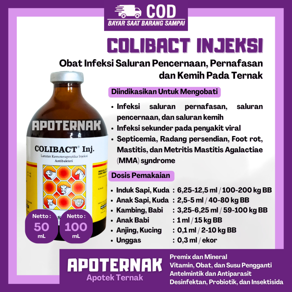 Jual Colibact 50 ml dan Colibact 100 ml Suntik - Antibiotik Hewan Diare ...