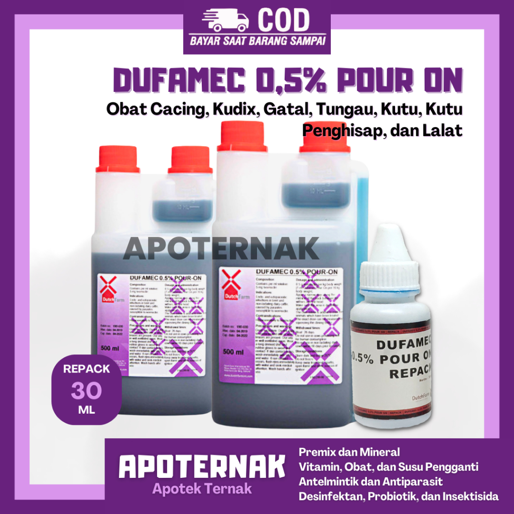 Jual DUFAMEC 0,5% Pour On Tetes 30 ml | Obat LSD Gudik Scabies Cacing ...