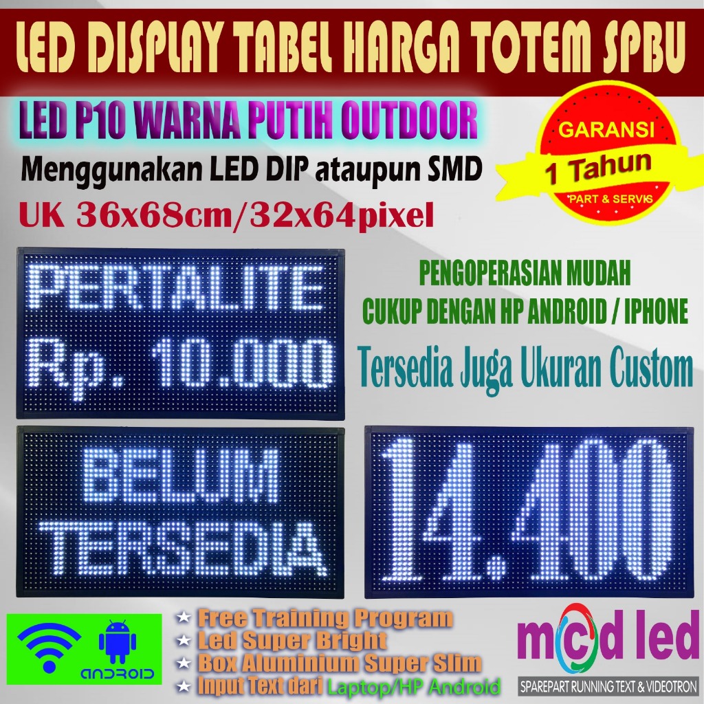 Jual RUNNING TEXT LED DISPLAY TOTEM TABEL HARGA SPBU UK. 36X288 ...